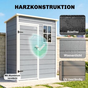 Zahradní kůlna Outsunny 1,14 m² - uzamykatelné dveře, ventilace a okno - rozměry 151D x 92Š x 193V cm - plast, šedá