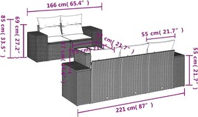 6dílná zahradní sedací souprava a podušky světle šedá polyratan 3222301