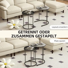 HOMCOM Sada 2 obývacích stolů, zasouvací, design podnosu, kov, šedá
