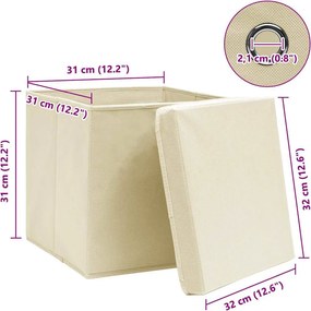 Úložné boxy s víky 4 ks krémové 32 x 32 x 32 cm textil 288358