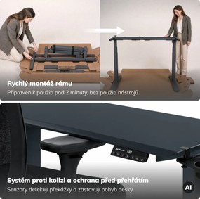 Elektrický stůl s nastavením výšky ergonomický antracitově-bílý, 1200x600 mm: ARIA