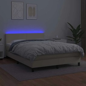 Box spring postel s matrací a LED krémová 140x200 cm umělá kůže 3134107