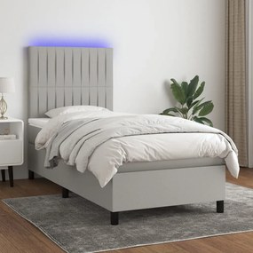 Box spring postel s matrací a LED světle šedá 90x190 cm textil
