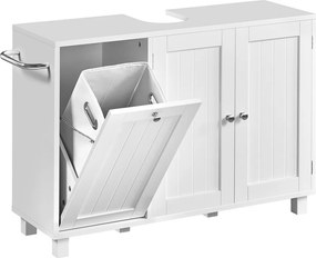 Koupelnová skříňka s umyvadlem Yaheetech – bílá, 90 cm (délka) × 30 cm (šířka) × 62,5 cm (výška), nové provedení (267561680705)