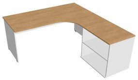 Sestava stolu a skříně levá 180 cm - Hobis Gate GE 1800 60 H L Dekor stolové desky: dub, Dekor lamino podnože: bílá
