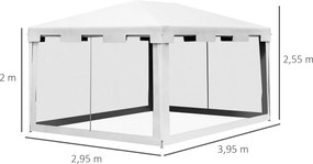 Outsunny altán party stan 4x3m zahradní altán s bočními stěnami ze síťoviny pro balkon terasu, stan z kovu a PE bílý | Aosom.de