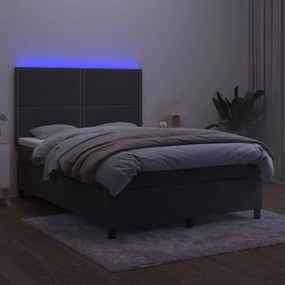 Box spring postel s matrací a LED tmavě šedá 140x200 cm samet 3136066