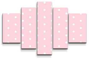 Sablio Obraz - 5-dílný Bílé puntíky na růžové - 125x90 cm