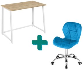 Set do pracovny ZARIMO stůl 80x40 cm bílý + křeslo AVOLA VELVET modré