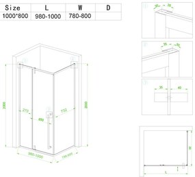 BPS-koupelny Obdélníkový sprchový kout HYD-OK12AS 100x80 černá/transparent - bez vaničky