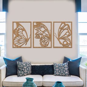 3dílný dřevěný obraz MOTÝLŮ Barevný vzor: Horský dub, Rozměry (cm): 120x56
