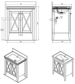 Sapho CROSS CROSS umyvadlová skříňka 70x81x47 cm, starobílá, CR275