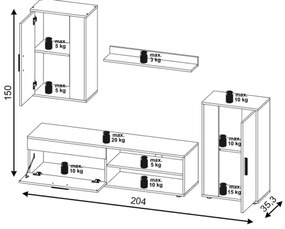 Obývací stěna BRICK bílá/černá