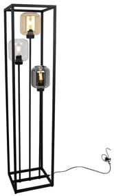 Podlahová lampa NOVALJA CAGE, 3x skleněné stínítko (1x grafitové, 1x čiré a 1x medové) v kovovém rámu