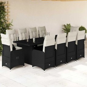 11dílný zahradní bistro set s poduškami černý polyratan 3277276