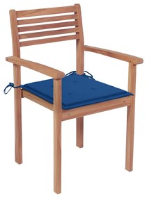 Zahradní židle 4 ks královsky modré podušky masivní teak,  3062299