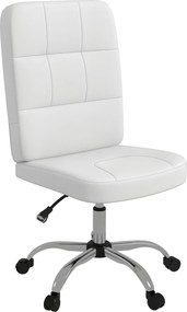 Vinsetto Otočné Kancelářské Křeslo Bez Područek, Umělá Kůže s Nastavitelnou Výškou, Moderní Styl, Nosnost 120 kg, 45x59x90-100 cm, Bílá | Aosom