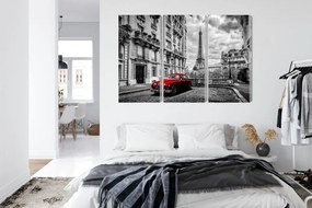 Vícedílný obraz Červené Retro Auto Na Pozadí Eiffelovy Věže Nedostatek Nedostatek Plátno Canvas 60x40