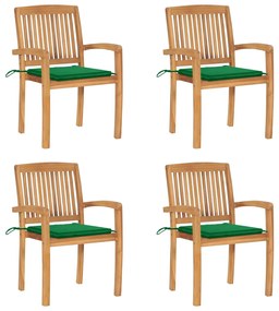 Stohovatelné zahradní židle s poduškami 4 ks masivní teak,  3073215