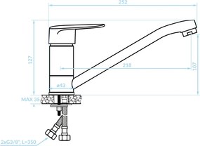 Kuchinox Sagra, stojánková dřezová baterie, chromová, LAV-BQR_060D
