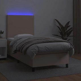 Box spring postel matrace a LED cappuccino 90x190 cm umělá kůže 3135800