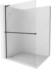 Mexen Kioto+ L, sprchová zástěna Walk-In s poličkou a věšákem 120 x 200 cm, 8mm sklo s žebrovým vzorem, černý profil, 800-120-123-70-09