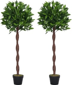 Sada 2 umělých vavřínových stromů Outsunny, 120 cm umělé rostliny v cementových květináčích, interiérové rostliny, umělé rostliny pro interiér a exter