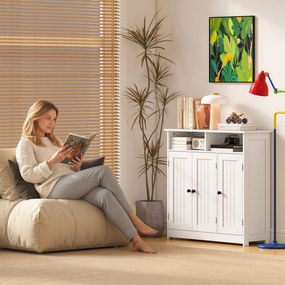 HOMCOM úzká koupelnová skříňka se 3 dveřmi, 2 otevřenými přihrádkami, nastavitelnou policí, 85x30x85 cm, bílá