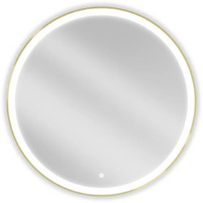 Mexen Esso, kulaté LED podsvícené koupelnové zrcadlo 90 cm, 6000K, topná podložka proti zamlžování, zlatý rám, 9825-090-090-611-50