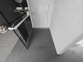 Mexen Kioto+, sprchová zástěna Walk-In s poličkou a věšákem 140 x 200 cm, 8mm čiré sklo černý vzor, ​​bílý profil, 800-140-121-20-77