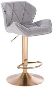 Velurová barová židle MILANO - světle šedá na zlaté podstavě
