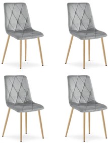 Set čtyř jídelních židlí LIBRA sametové, světle šedé / hnědé nohy (4 ks)