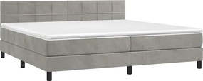 Box spring postel s matrací a LED světle šedá 200x200 cm samet 3134423