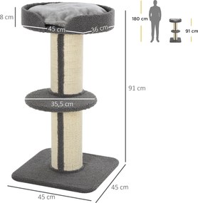 Škrabadlo PawHut pro kočky, stabilní škrabadlo s plošinou, sisal, nosnost 30 kg, šedé, pro aktivní hru a odpočinek | Aosom.de