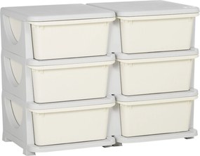 HOMCOM Úložný kabinet pro děti s úložným prostorem, boxy na hračky, organizér hraček, šest úrovní pro dětský pokoj 3-6 let, dětský nábytek, krémově bí