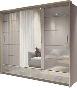 ARK Šatní skříň SABRINA, Šedá + LED osvětlení 253 cm