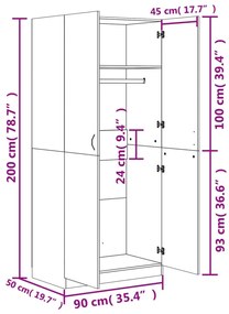 vidaXL Marketos Šatní skříň betonově šedá 90 x 52 x 200 cm kompozitní dřevo