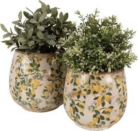 Béžový keramický obal na květináč s citróny Lemons M - Ø 15*15 cm