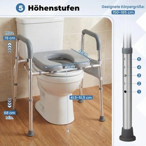 Costway Zvýšené WC sedátko s madly polstrované sedátko a hliníkový rám