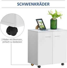 HOMCOM Mobilní TV Stánek Dřevěný Kancelářský Regál S Kolíčky a 2 Dveřmi 60x35x65cm