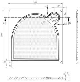 Gelco LARCA sprchová vanička z litého mramoru, čtverec, 90x90cm PL009 LARCA 90 PL009