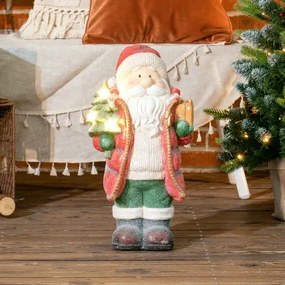 HOMCOM Figurína Santa Clause se stromkem a dárkem, 3 teplé bílé LED, na baterie, 50 cm