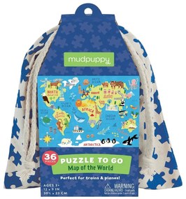 Mudpuppy Puzzle Mapa světa v látkovém pytlíku 36 dílků