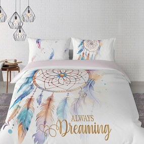 Detexpol Bavlněné povlečení 160x200 bílé v boho stylu s lapačem snů a peřím Always Dreaming – 5834 A – Celoroční sada ložního prádla Floral Elegance