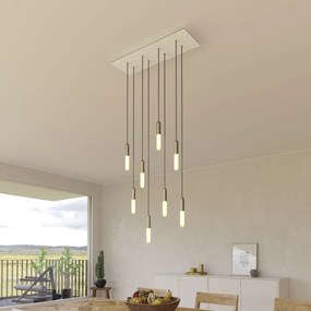 creative cables Závěsná lampa s 8 světly, s obdélníkovým XXL baldachýnem Rose-one, textilním kabelem a kovovými komponenty Barva: Matný bílý dibond