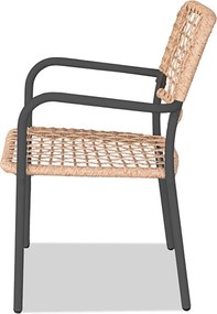 Balkónový set ROMIRA 1+2 - béžový polyratan / šedá kovová konstrukce