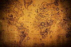 DIMEX | Samolepicí vliesová fototapeta na zeď Stará mapa světa MA-5-1551 | 375 x 250 cm | černá, žlutá, hnědá