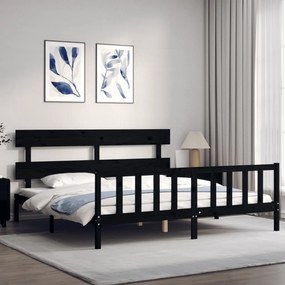 Rám postele s čelem černý 200 x 200 cm masivní dřevo 3193295