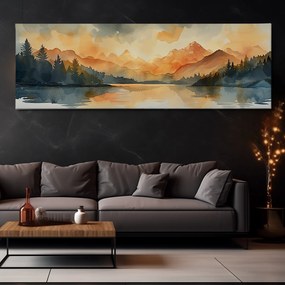 Obraz na plátně - Rozbřesk nad horským jezerem FeelHappy.cz Velikost obrazu: 180 x 60 cm
