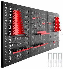 Kovový nástěnný organizér na nářadí s háčky a úložným prostorem
